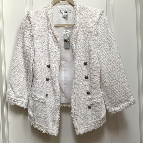 WD.NY | Jackets & Coats | Wdny White Fringe Fray Frayed Edge Tweed ...